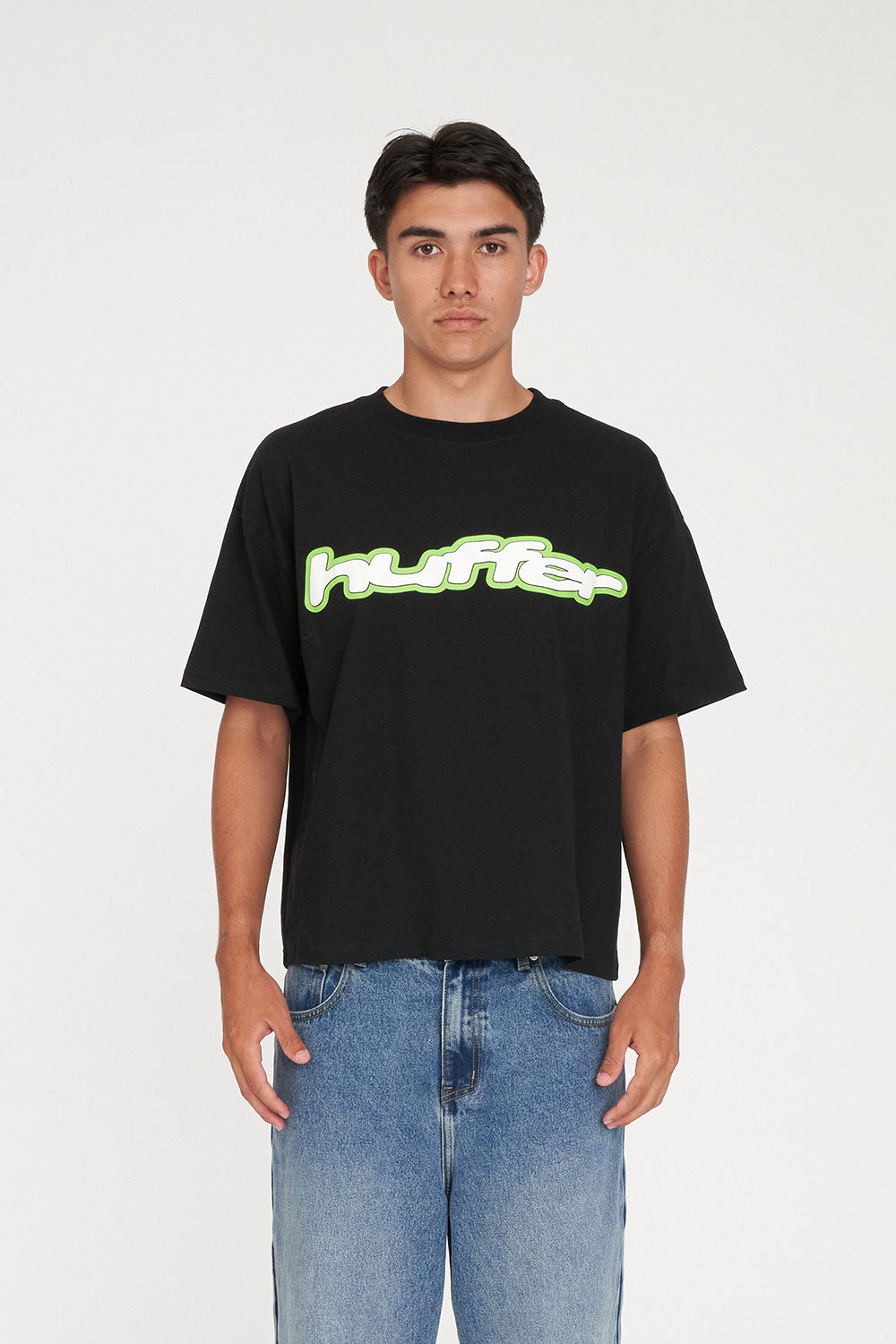 BLOCK CROP TEE 220/OMNI BLACK – Huffer