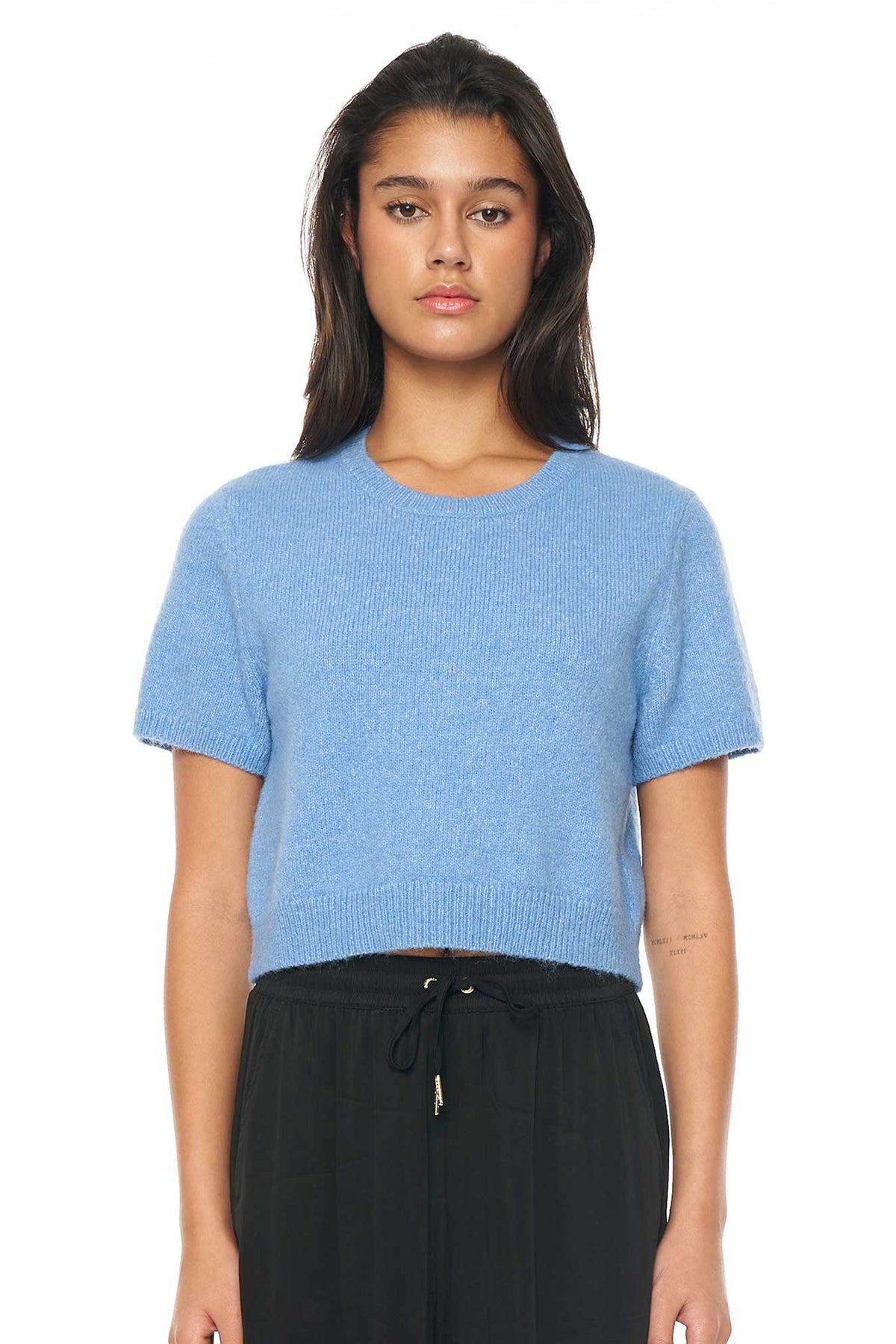 KENZIE CROP KNIT TEE SKY BLUE – Huffer