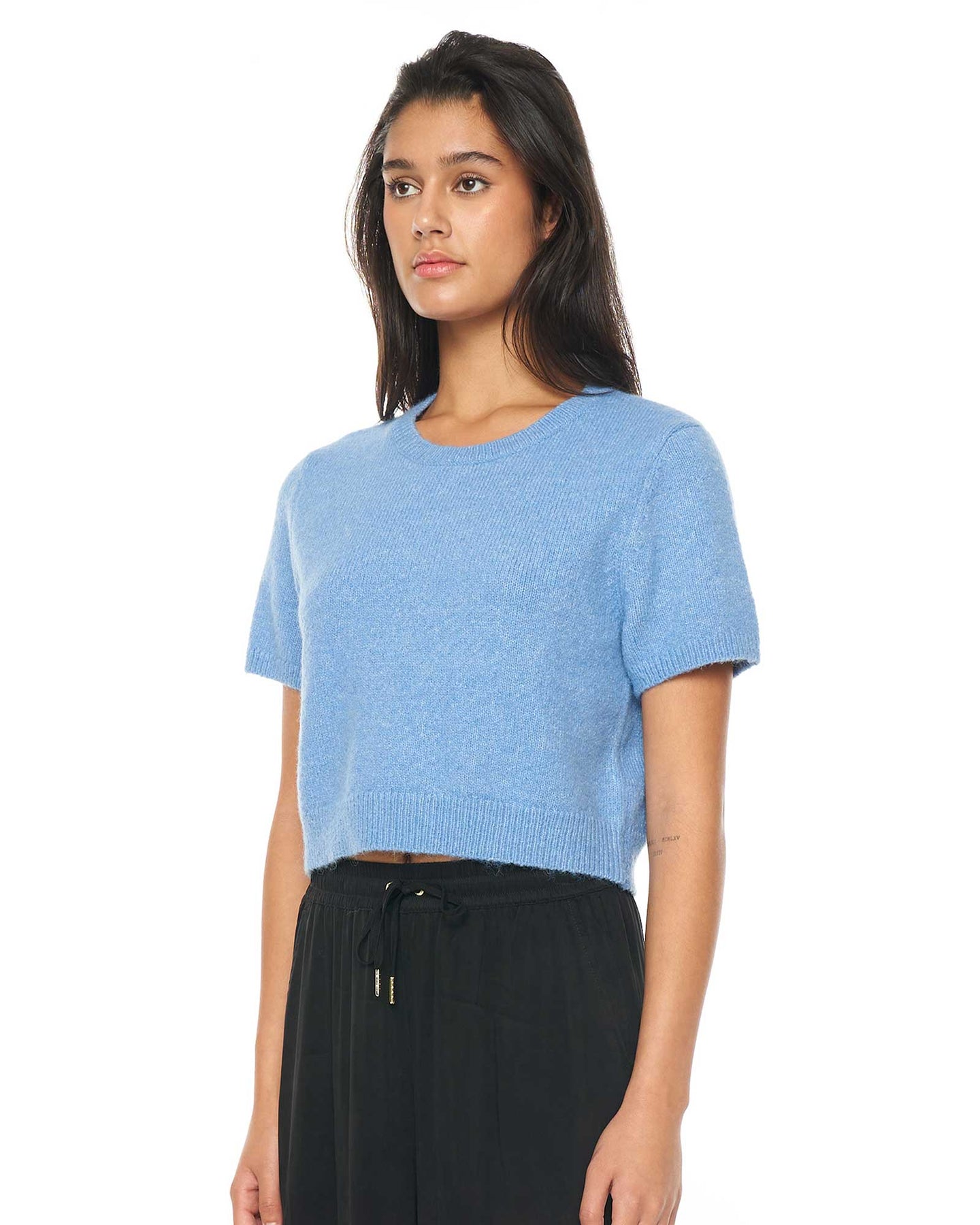 KENZIE CROP KNIT TEE SKY BLUE – Huffer