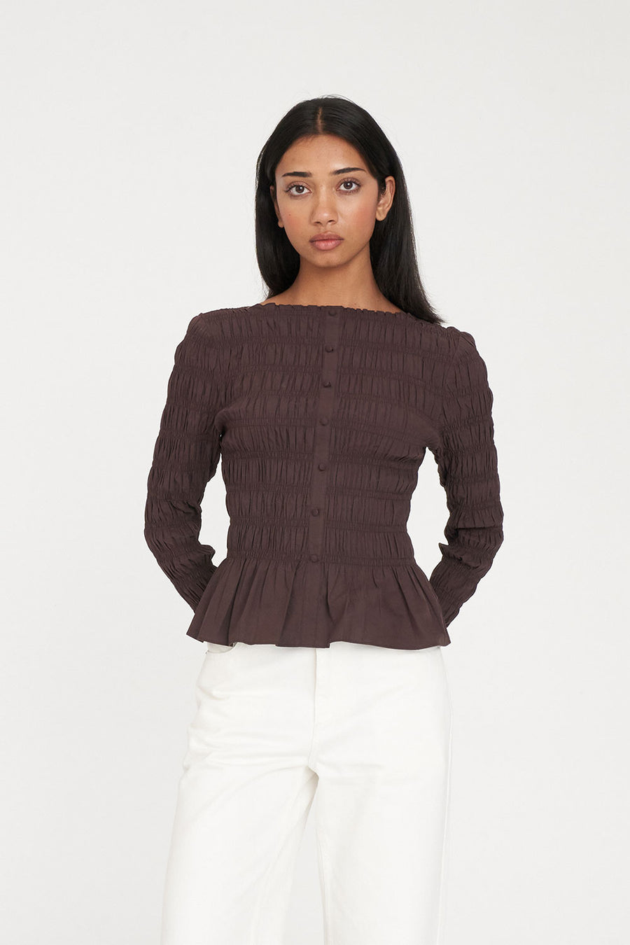 LS SHIRRED TOP CHESTNUT – Huffer